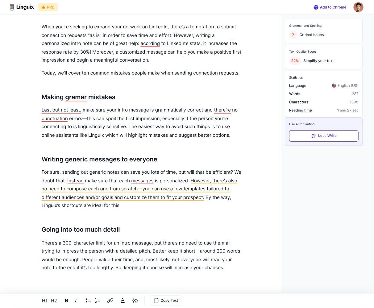 Linguix Free Writing Assistant